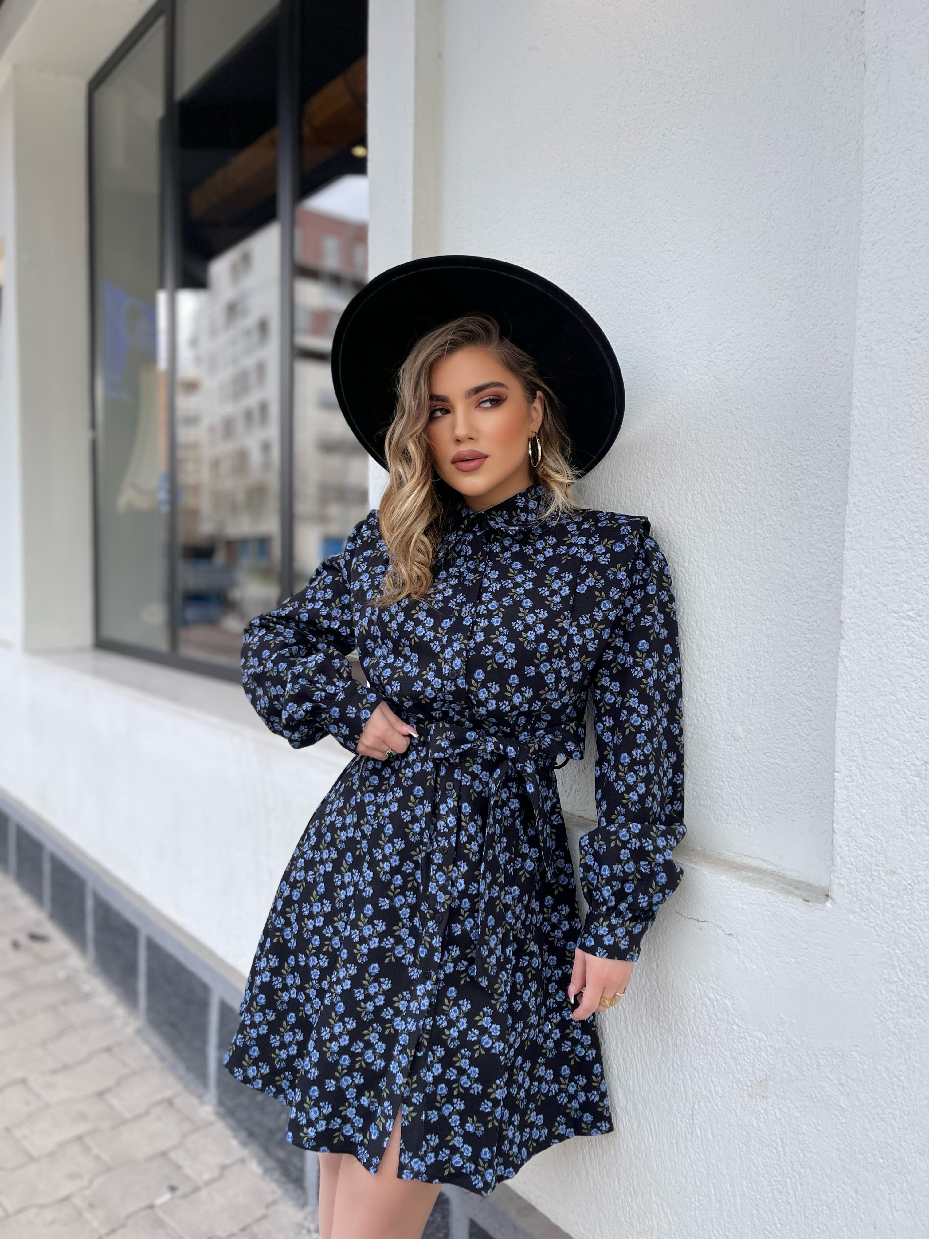 FUSTAN KADIFE ME LULE TE VOGLA BLU